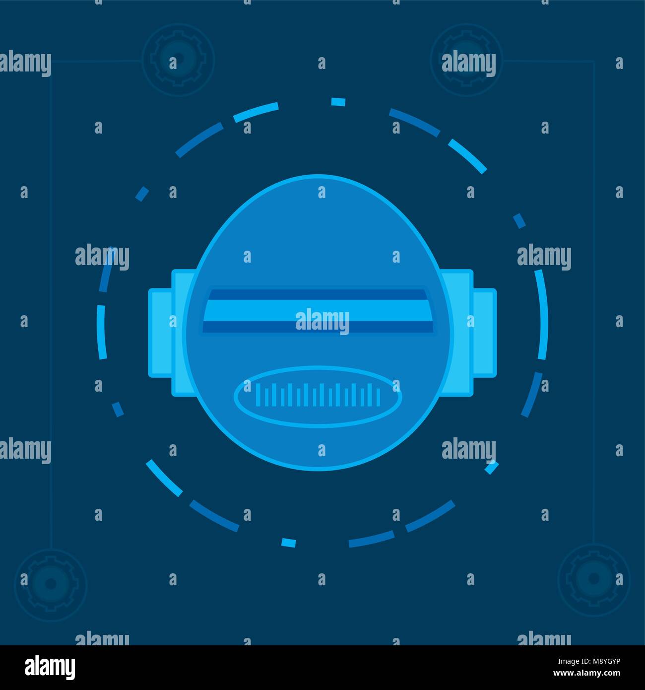 Decorative circular frame with cartoon robot head over blue background ...