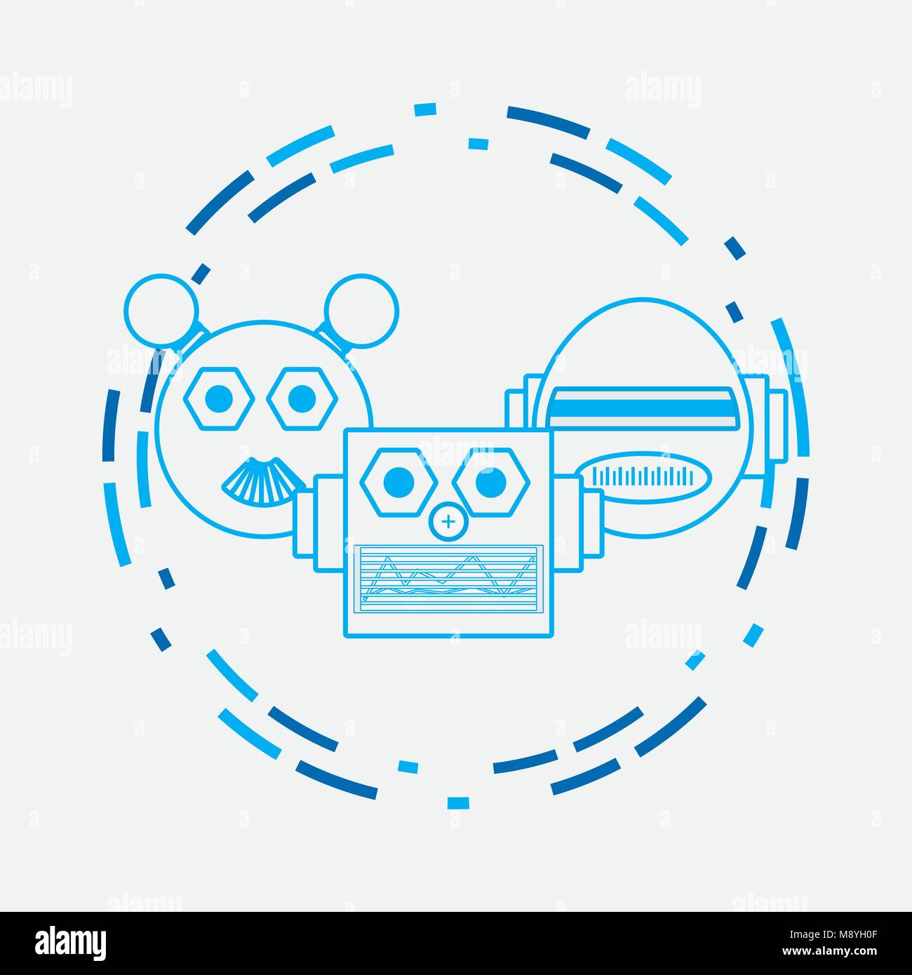 Robotic design with cartoon robots with decorative circular frame and ...