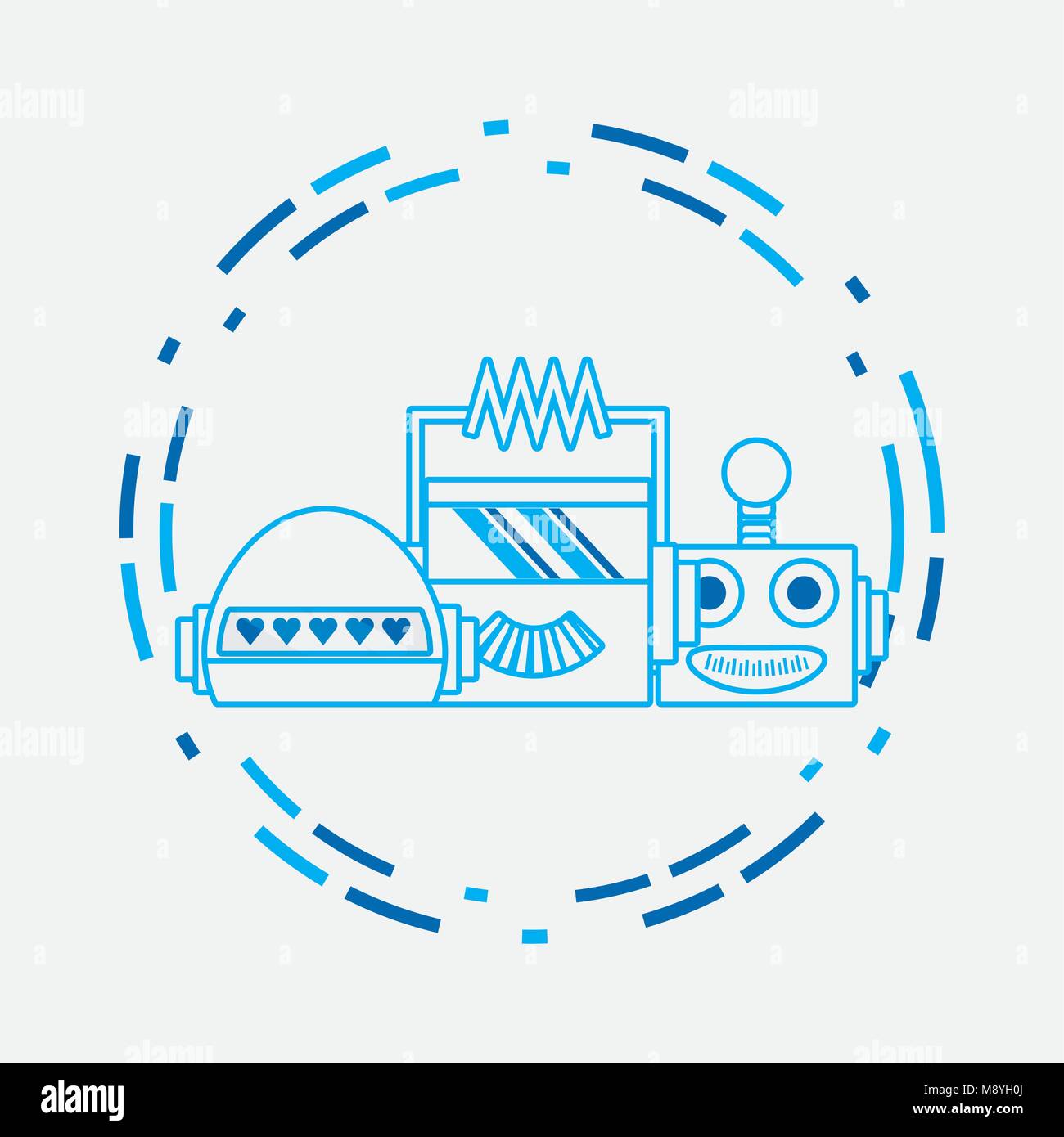 Robotic design with cartoon robots with decorative circular frame and ...