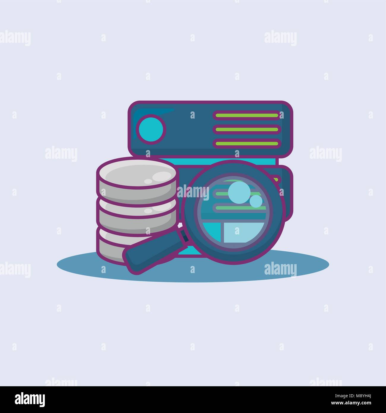 Big data design with router and magnifying glass over white background ...