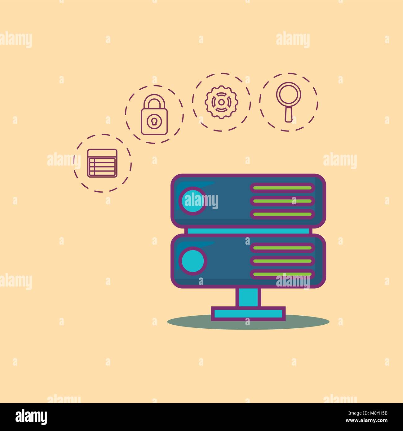 Big data design with router and related icons over orange background ...