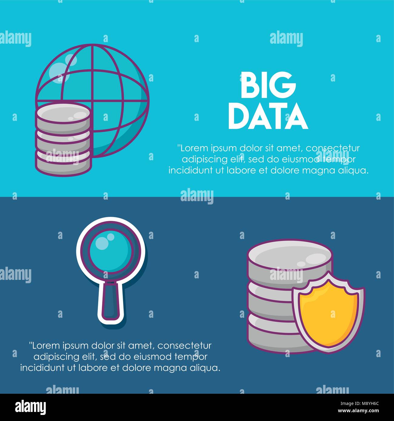 Infographic of big data concept with magnifying glass and over colorful ...