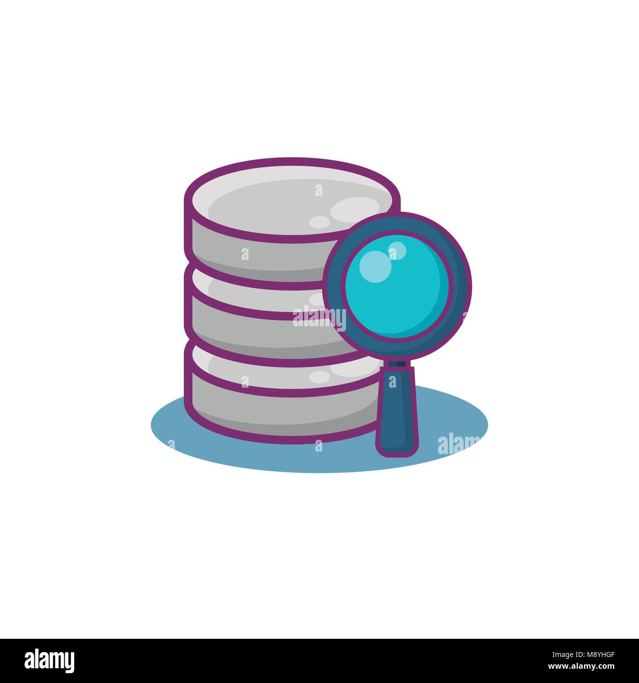 Data server and magnifying glass over white background, colorful design ...