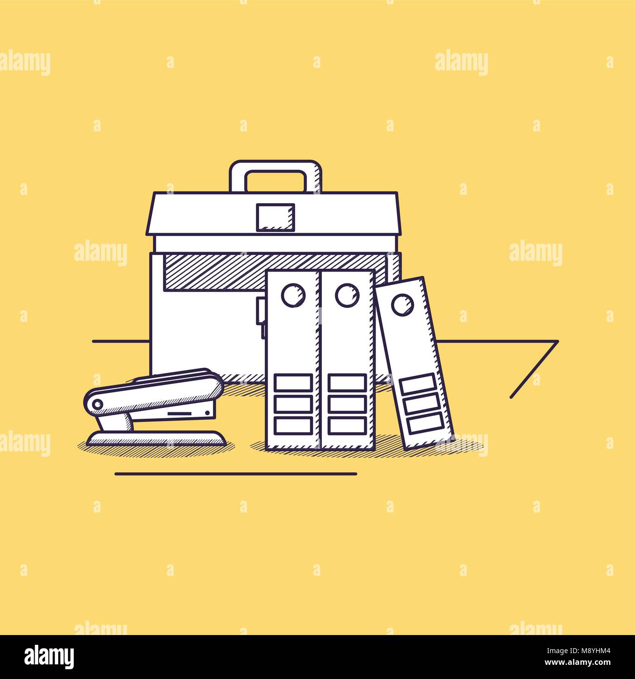 Office supplies design with briefcase and document binders over yellow ...