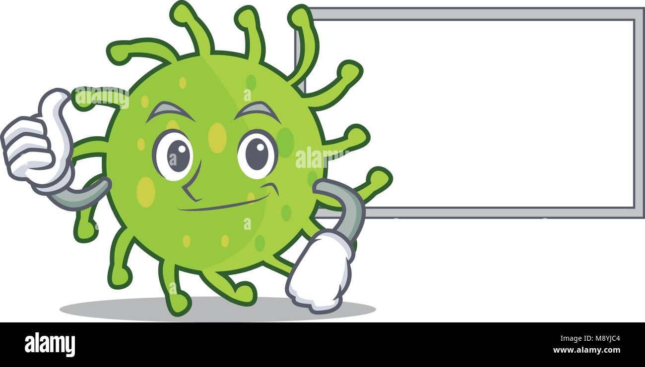 Thumbs up with board green bacteria character cartoon Stock Vector ...
