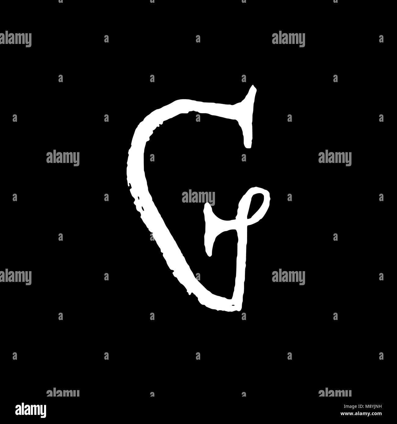 Letter G. Handwritten by dry brush. Rough strokes textured font. Vector ...