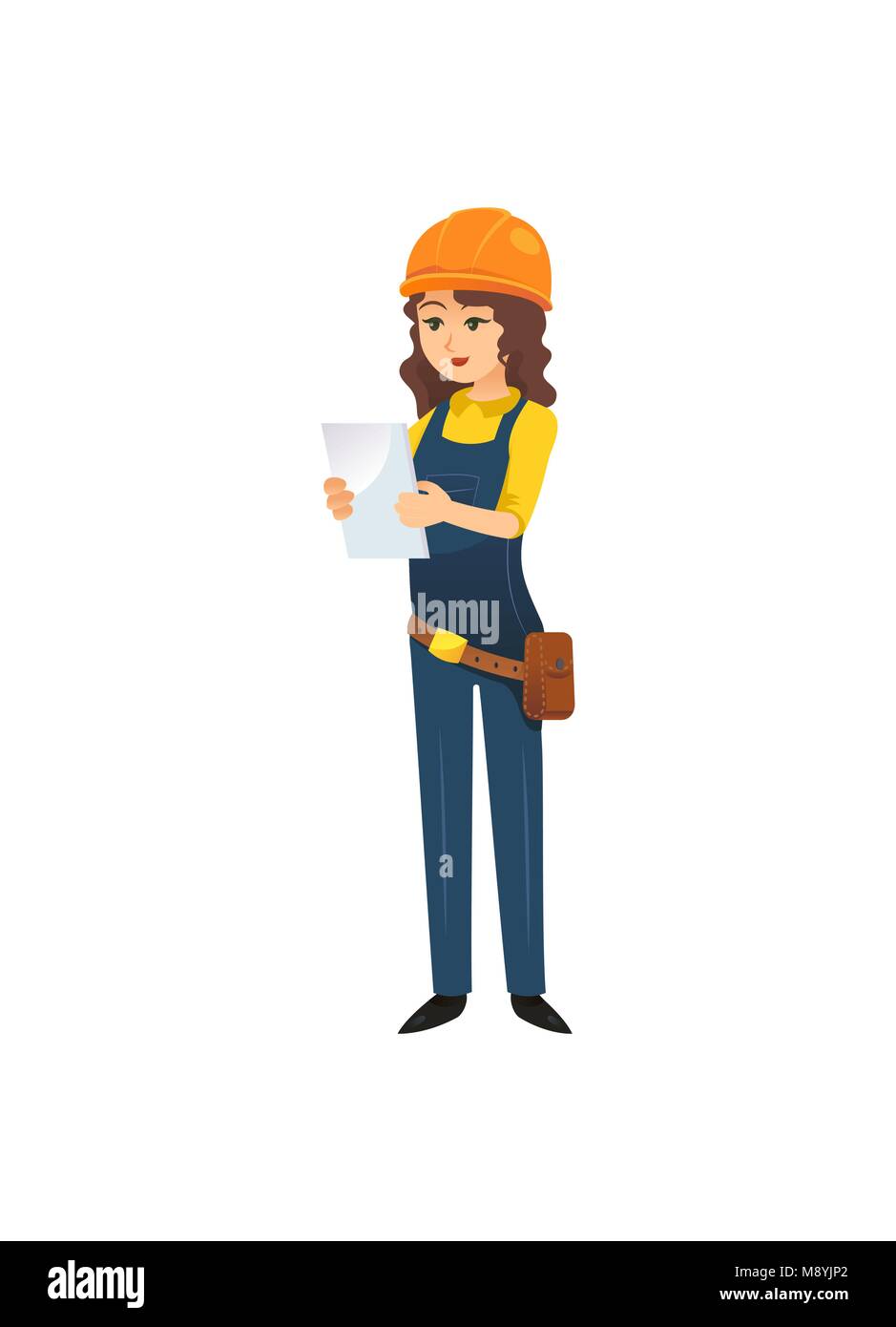 Vector cartoon sketch of female constructor in hardhat and working ...