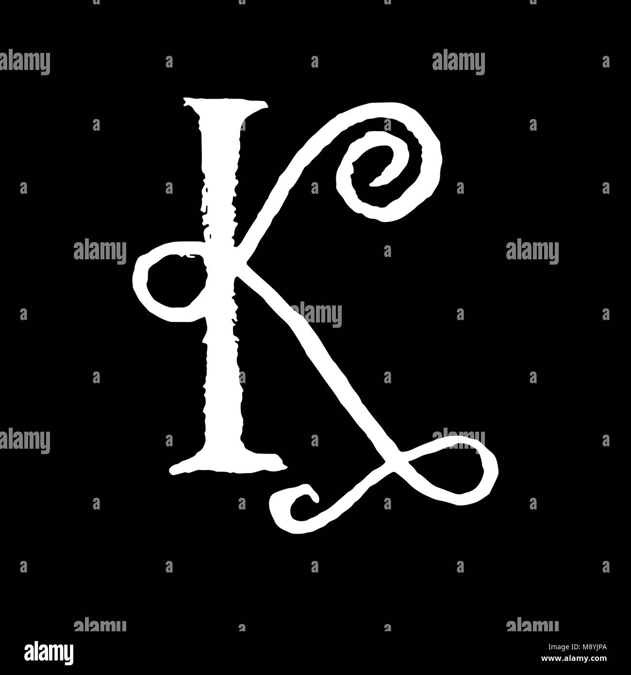 Letter K. Handwritten by dry brush. Rough strokes textured font. Vector ...
