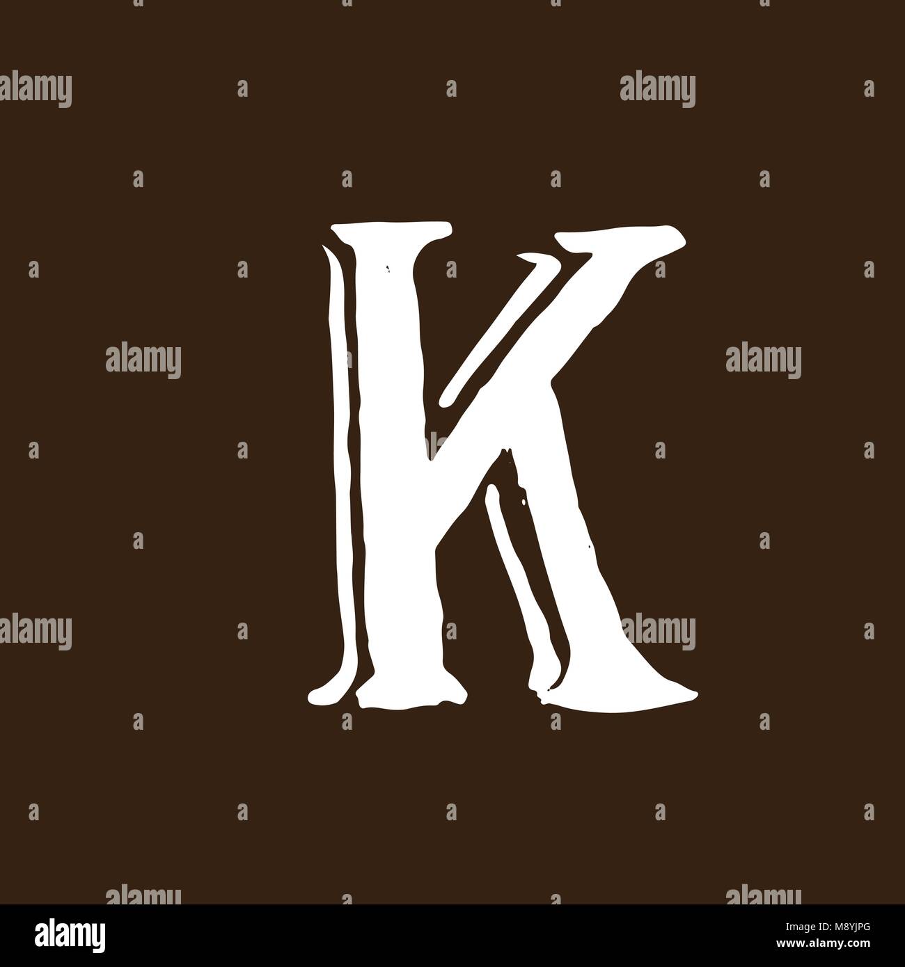 Letter K. Handwritten by dry brush. Rough strokes textured font. Vector ...