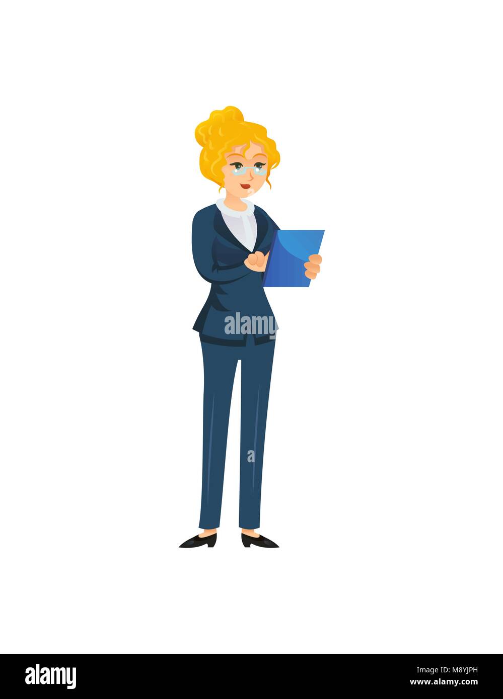 Vector character of successful formal woman using touchpad isolated on ...