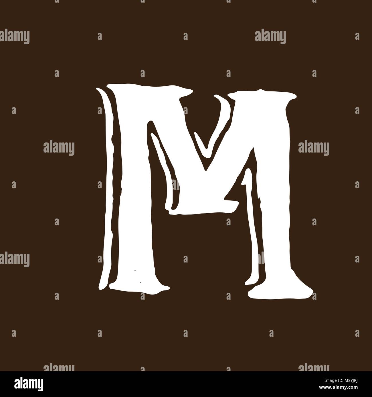 Letter M. Handwritten by dry brush. Rough strokes textured font. Vector ...