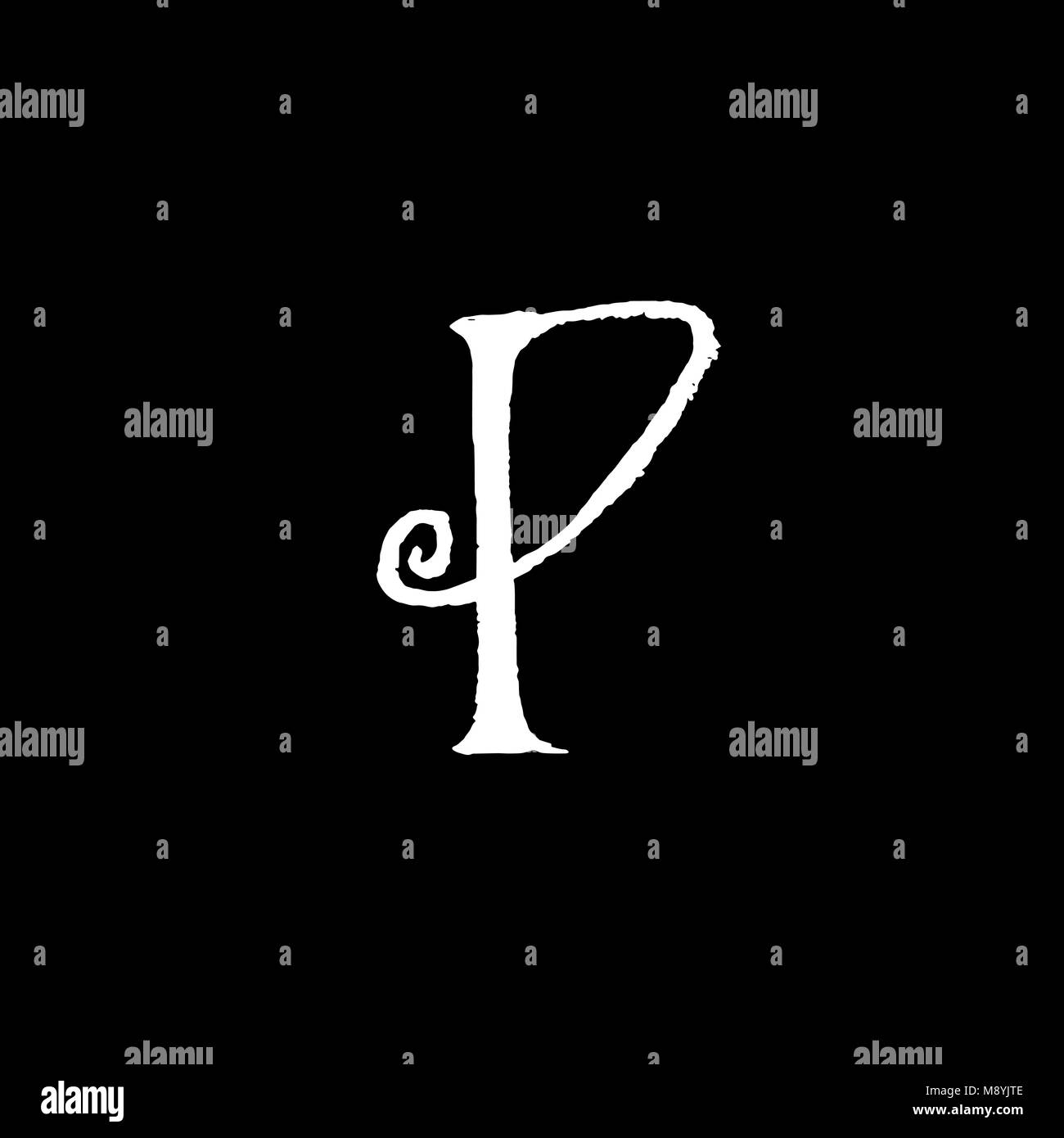 Letter P. Handwritten by dry brush. Rough strokes textured font. Vector ...