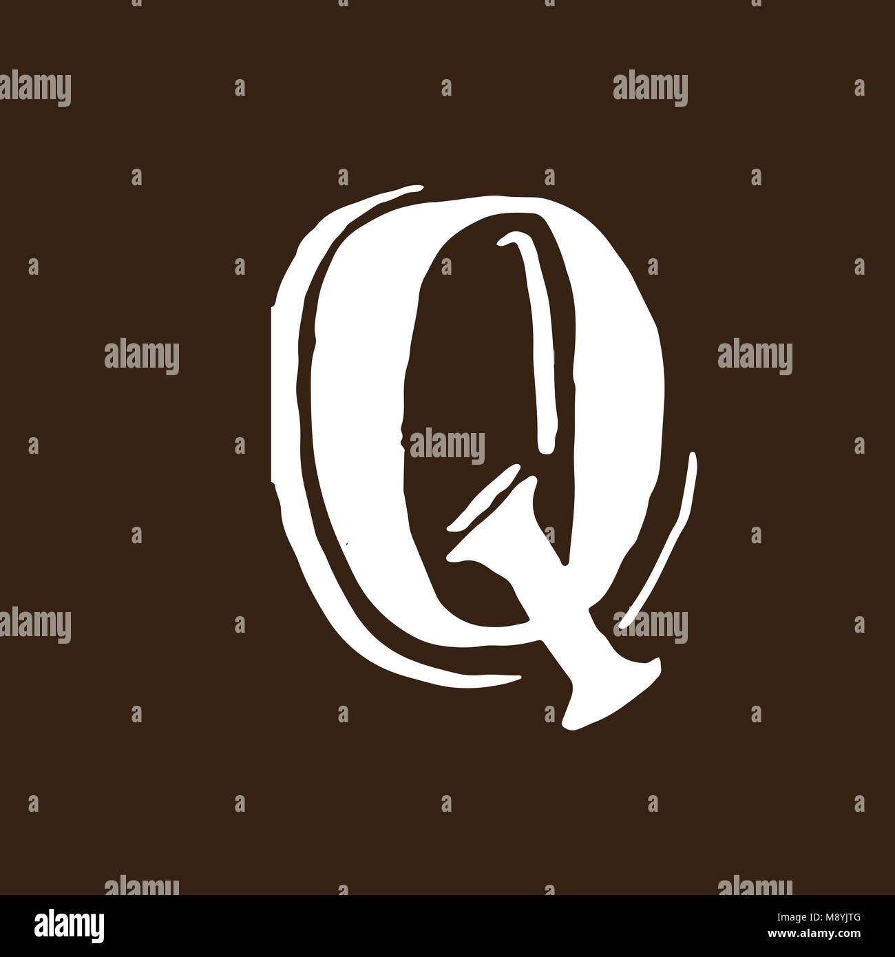 Letter Q. Handwritten by dry brush. Rough strokes textured font. Vector ...