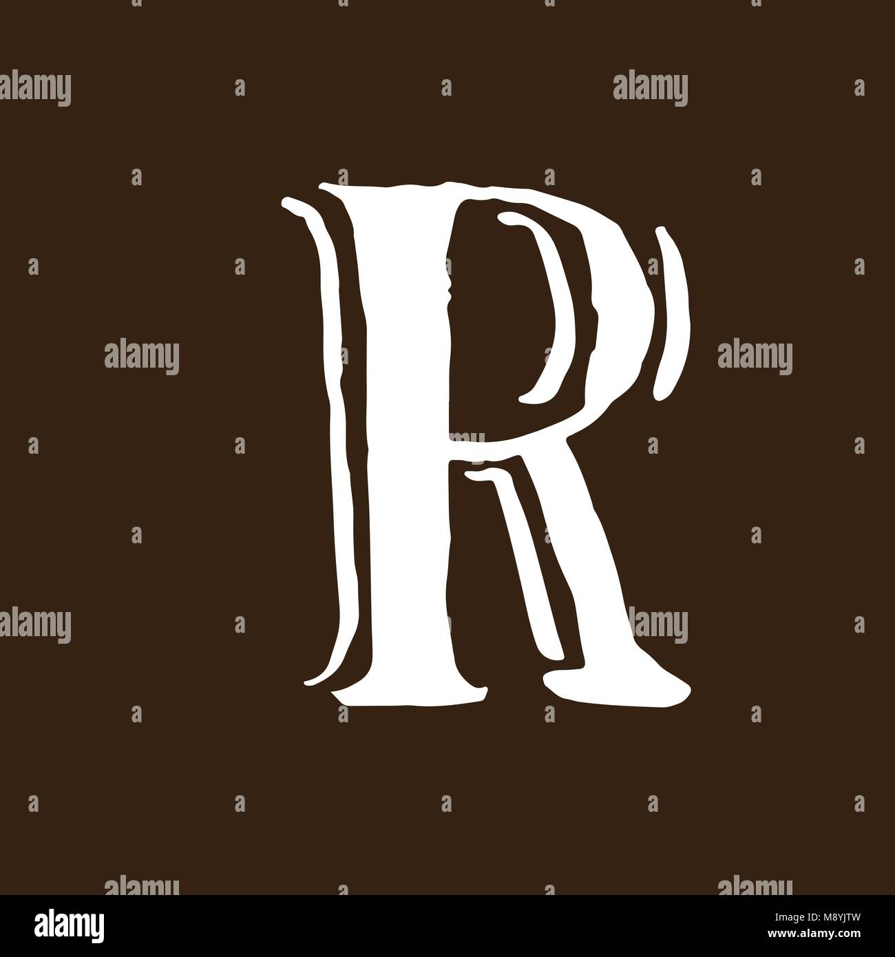 Letter R. Handwritten by dry brush. Rough strokes textured font. Vector ...