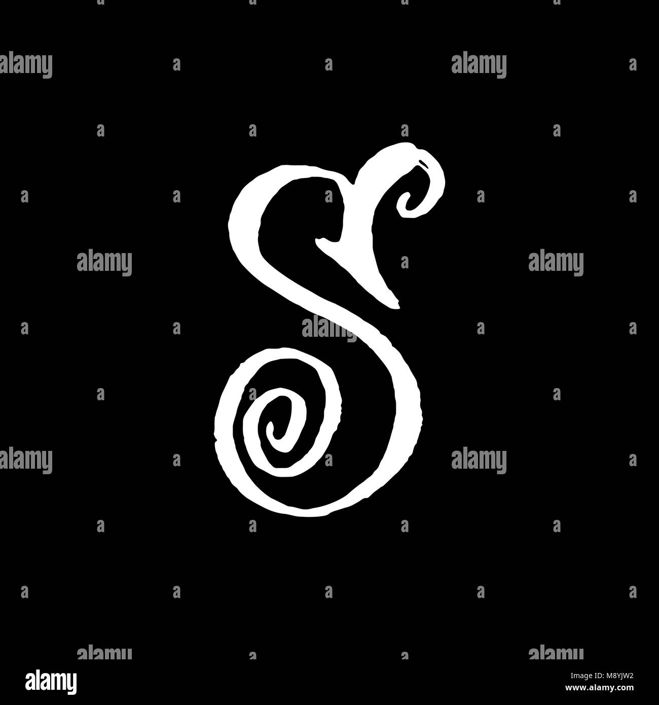 Letter S. Handwritten by dry brush. Rough strokes textured font. Vector ...