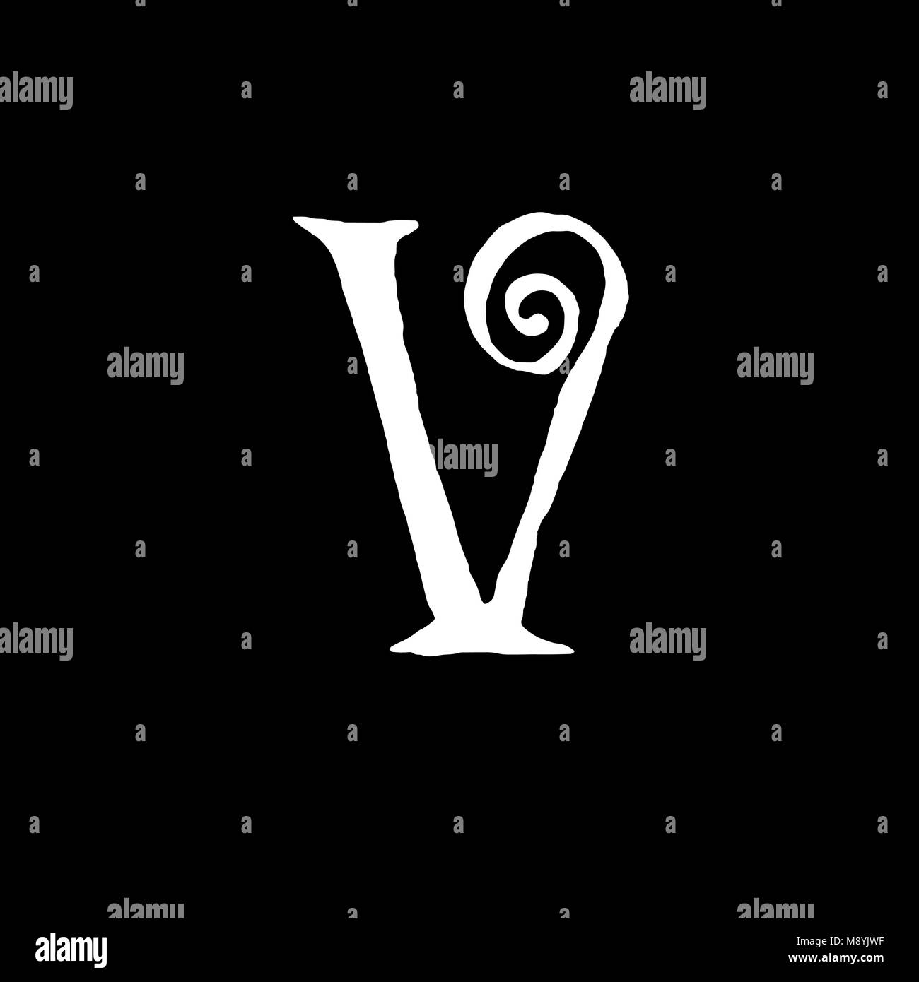 Letter V. Handwritten by dry brush. Rough strokes textured font. Vector ...