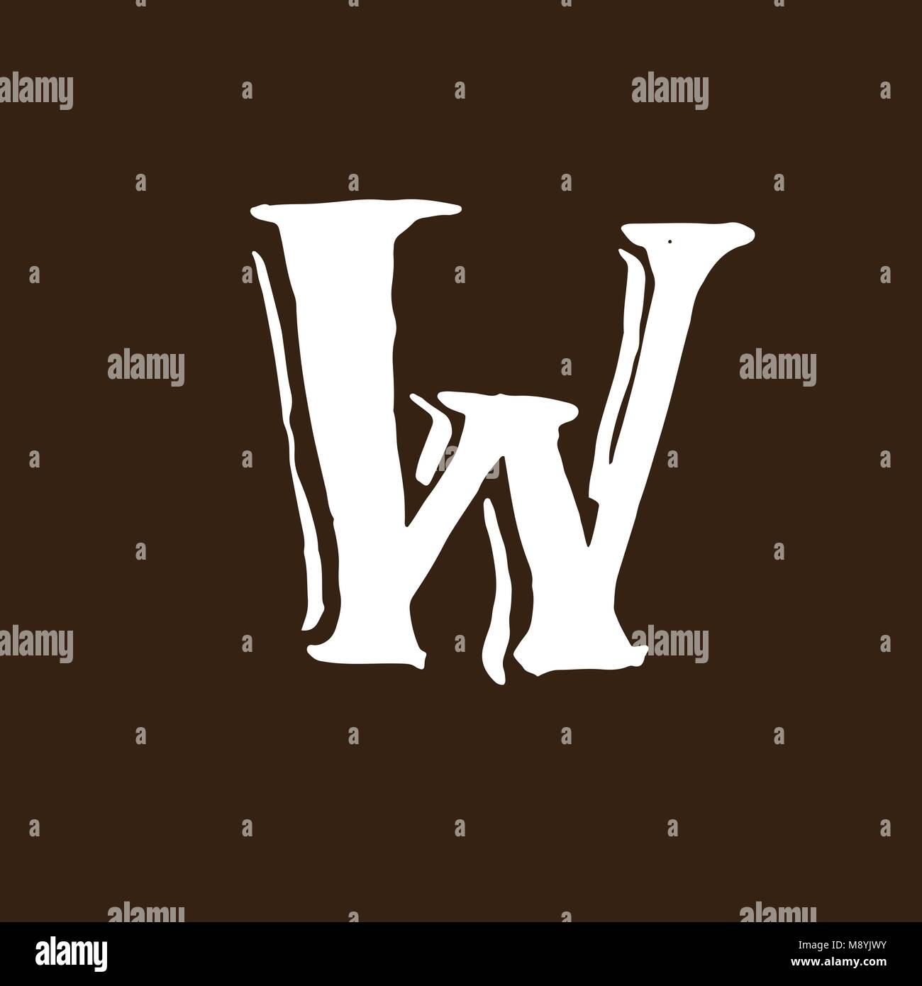 Letter W. Handwritten by dry brush. Rough strokes textured font. Vector ...