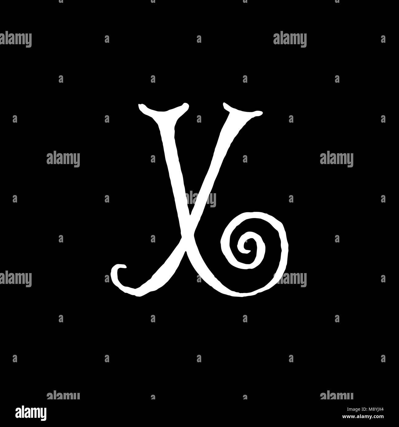 Letter X. Handwritten by dry brush. Rough strokes textured font. Vector ...