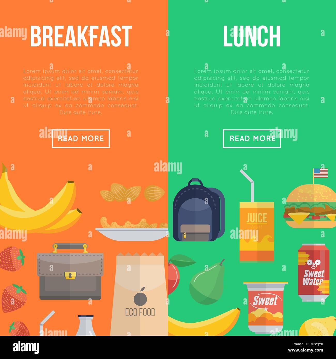 Breakfast and Lunch banners with food Stock Vector Image & Art - Alamy