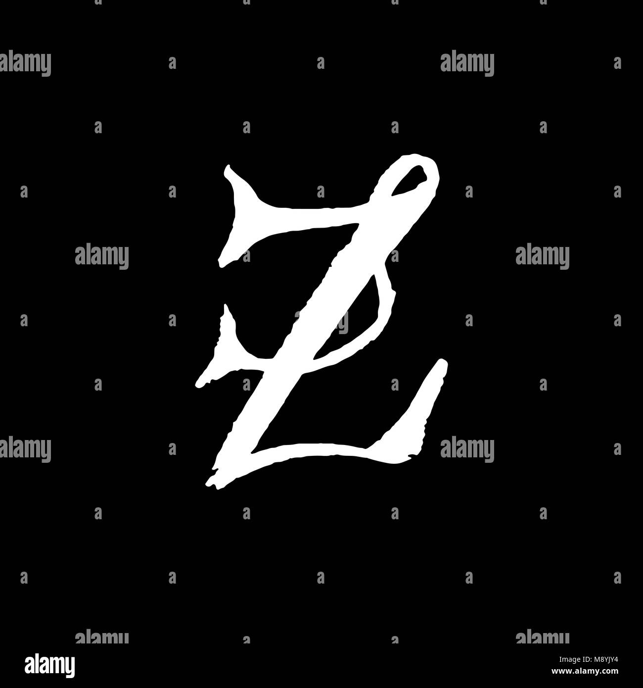 Letter Z. Handwritten by dry brush. Rough strokes textured font. Vector ...