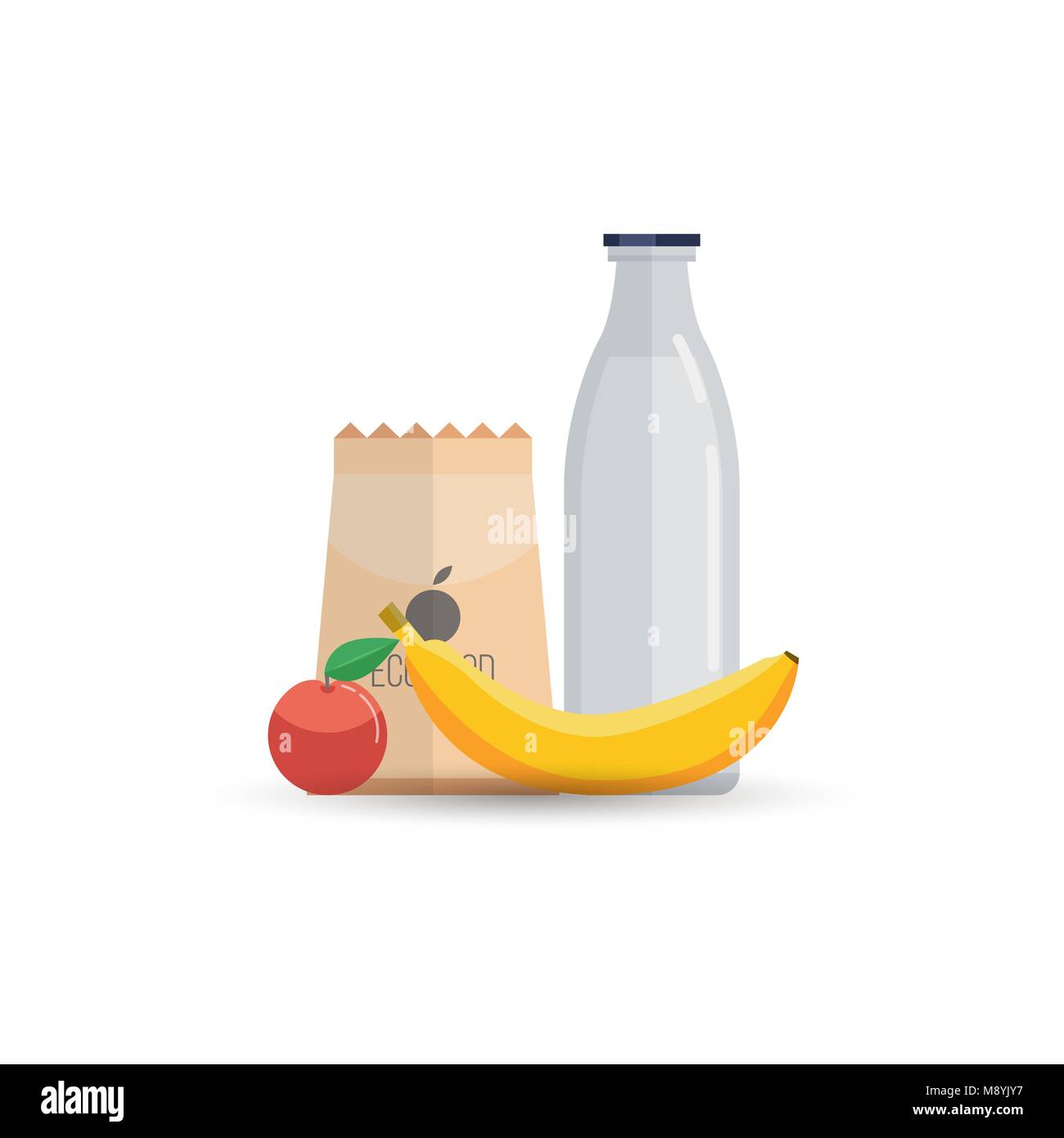 Tasty lunch with fruits and milk Stock Vector Image & Art - Alamy