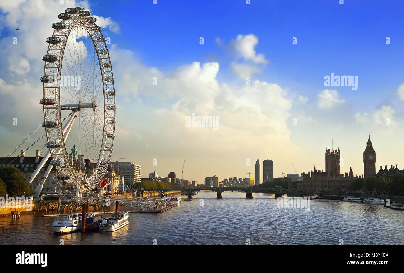 London Cityscape with London Eye in early evening Stock Photo - Alamy