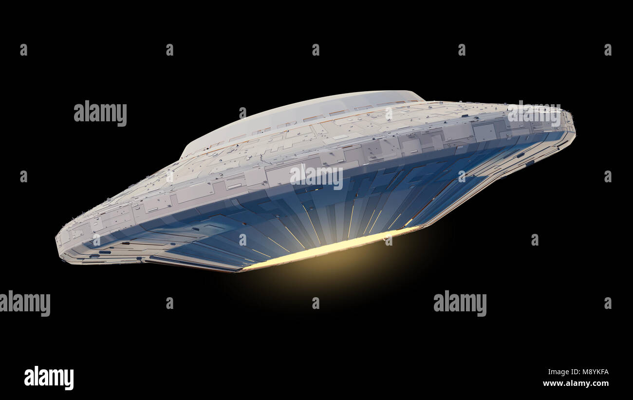 UFO, alien spaceship with extraterrestrial visitors, flying saucer (3d ...
