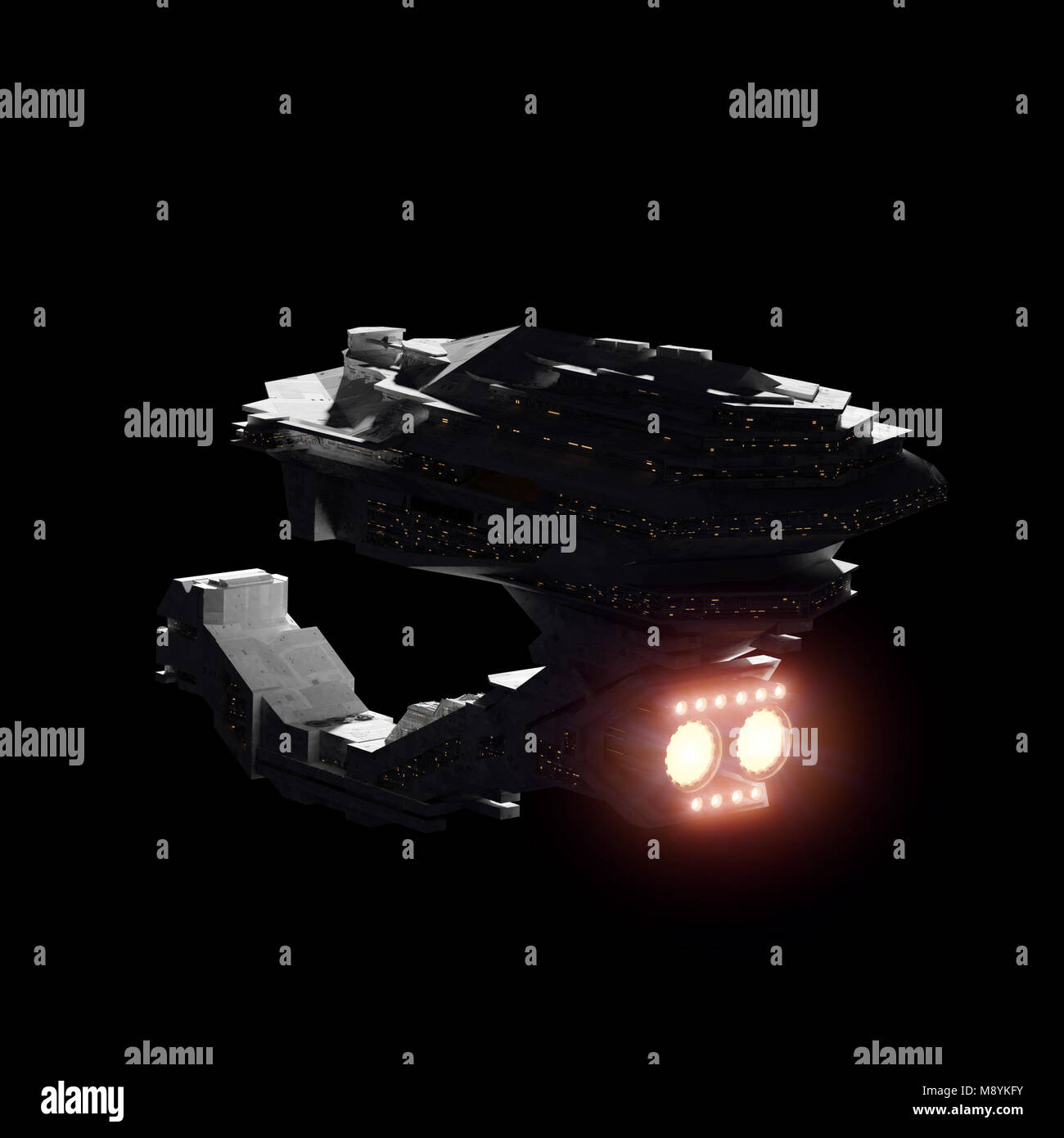 spaceship, huge and very detailed starship travelling in space (3d ...