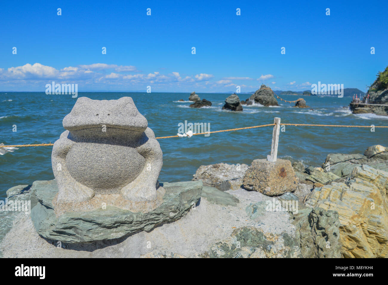 Frog Statue In Front Of Meoto Iwa (Wedded Rocks) At Ise Japan Stock ...