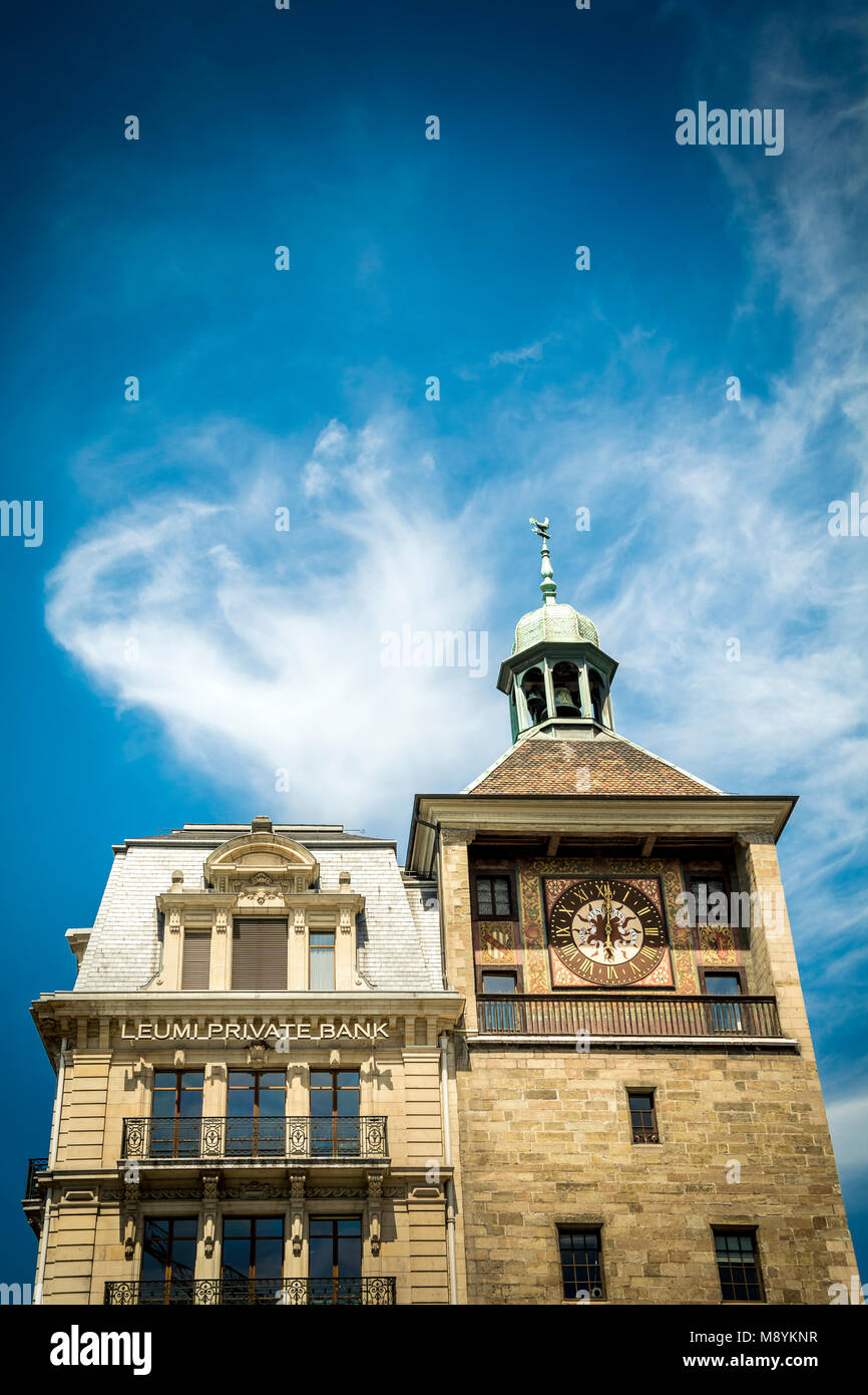 Geneva clock tower and bank Stock Photo - Alamy