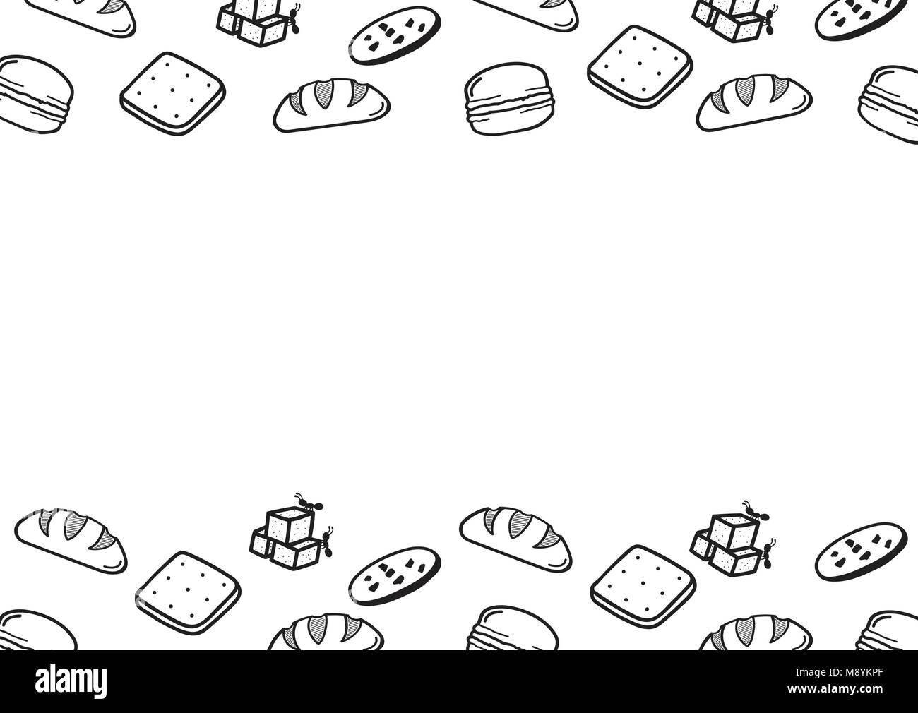 Hand-draw doodle bakery with copyspace. Vector illustration. A4 paper ...