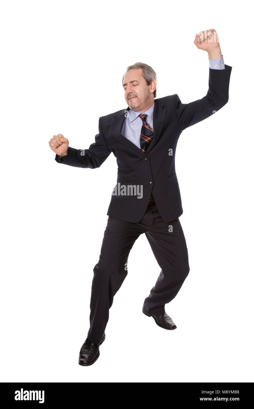 happy mature man with wide open arms, winning, isolated on white Stock ...