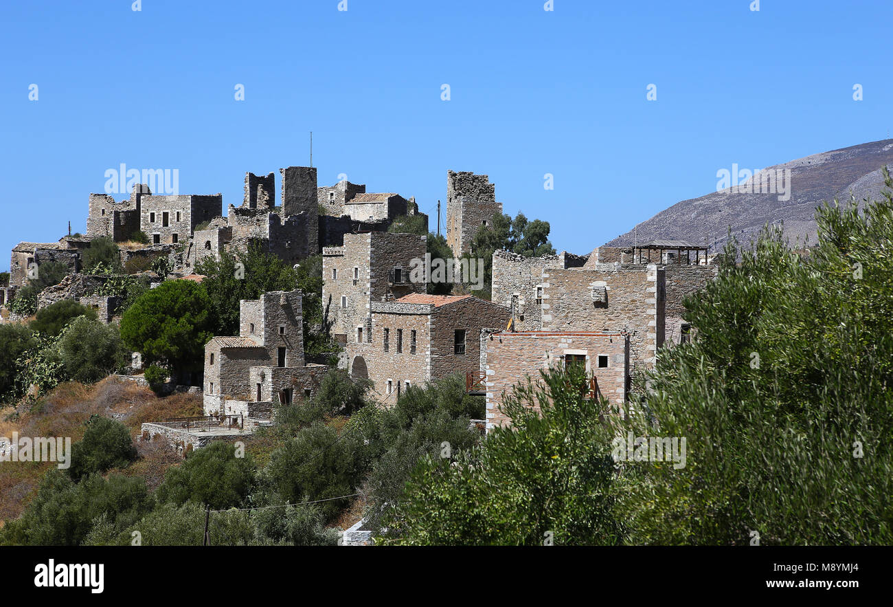 VATHEIA, GREECE, SEPTEMBER 16, 2017 : Fortified village of Vatheia ...