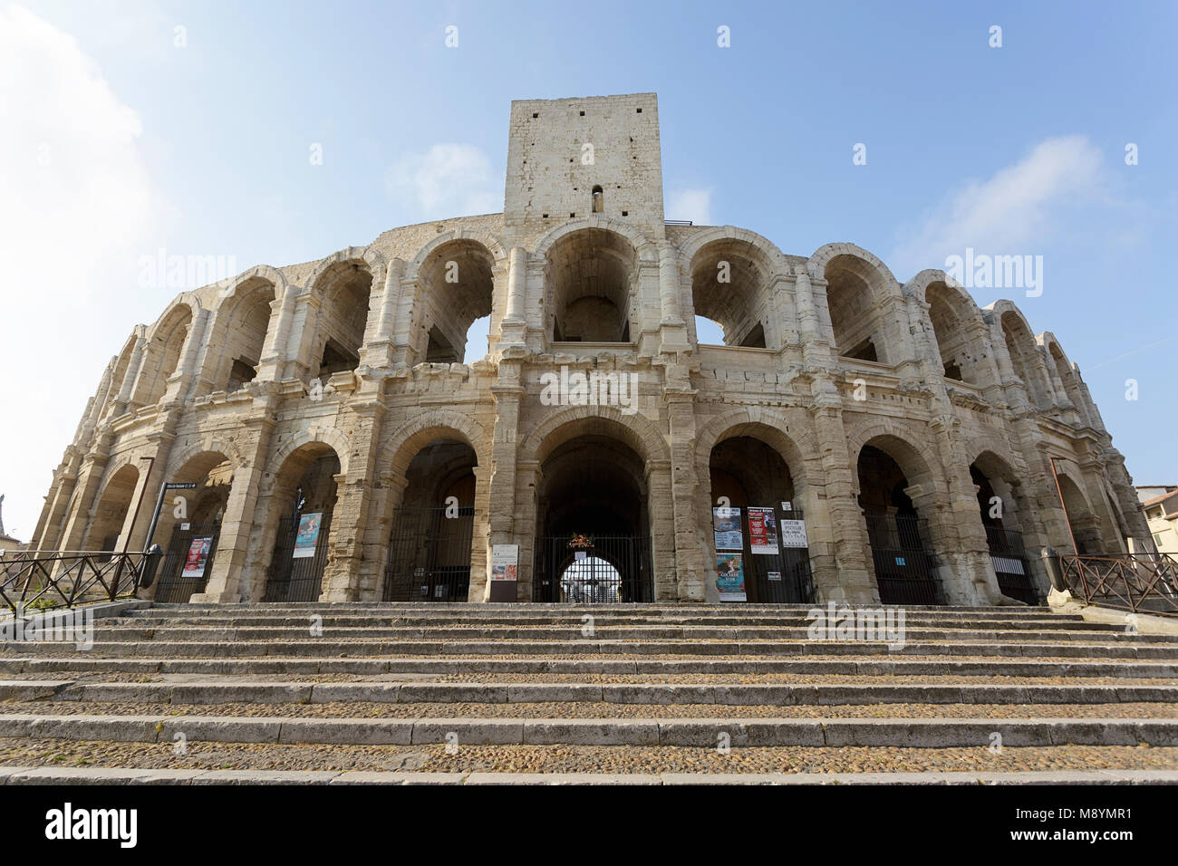 Exterior of the Roman amphitheater, Arenes bullring, Arles, Provence ...