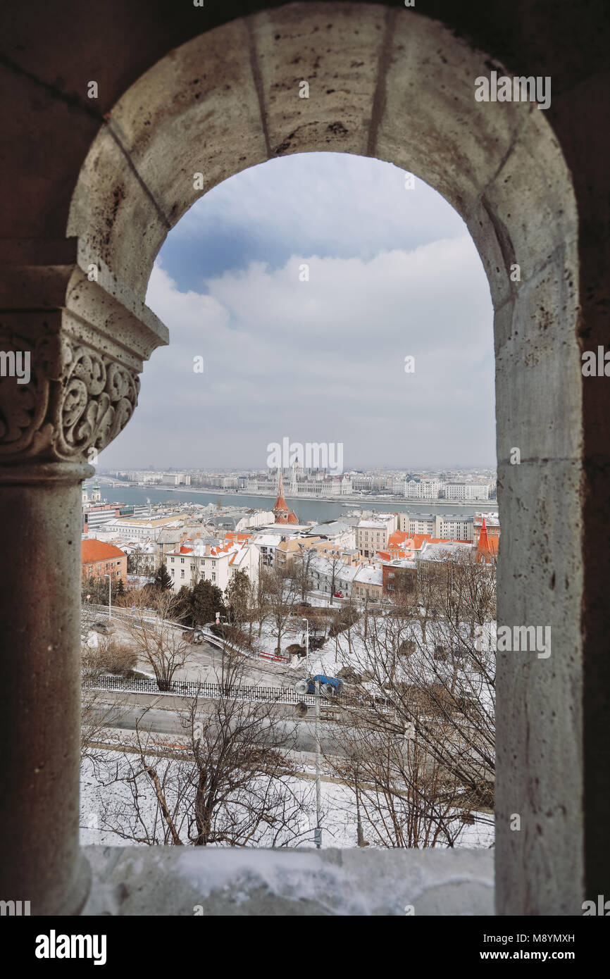 Aerial view of Budapest, Hungary. View from Fisherman's Bastion to ...