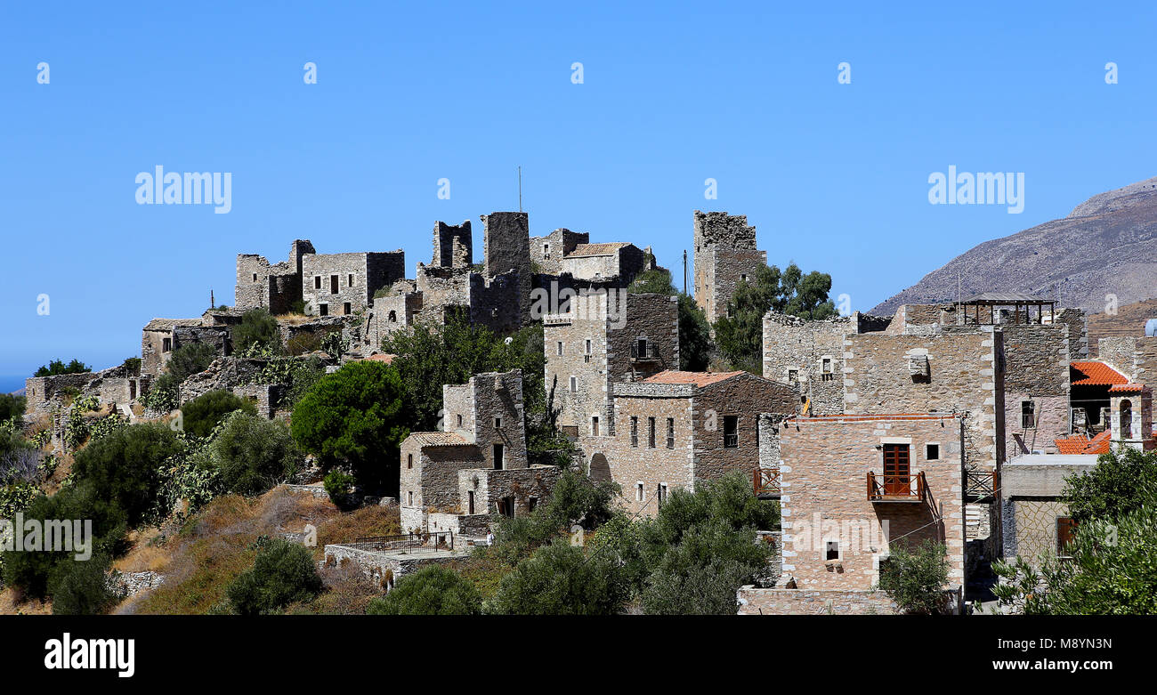 VATHEIA, GREECE, SEPTEMBER 16, 2017 : Fortified village of Vatheia ...