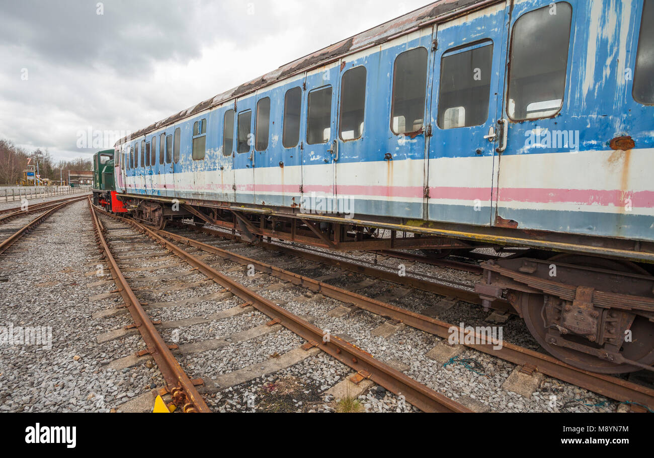 An old train ready for refurbishment outside the Locomotion, National ...