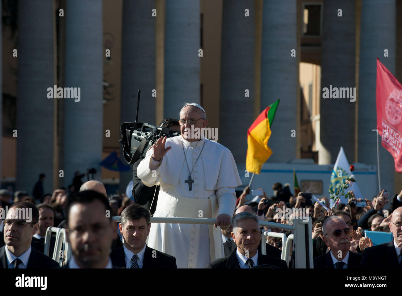 Vatican City. Pope Francis waves from the papamobile during his ...