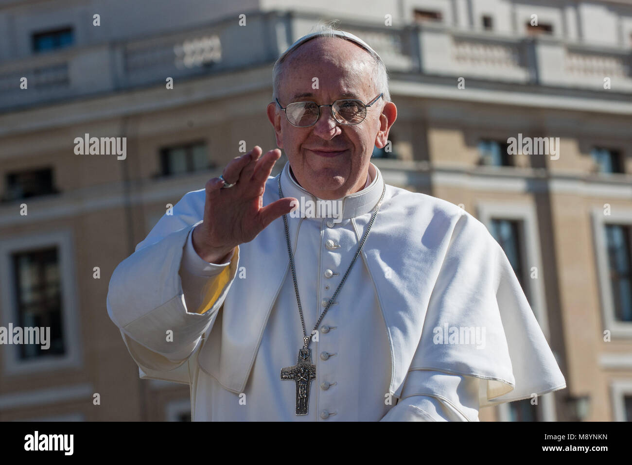 Vatican City. Pope Francis waves from the papamobile during his ...