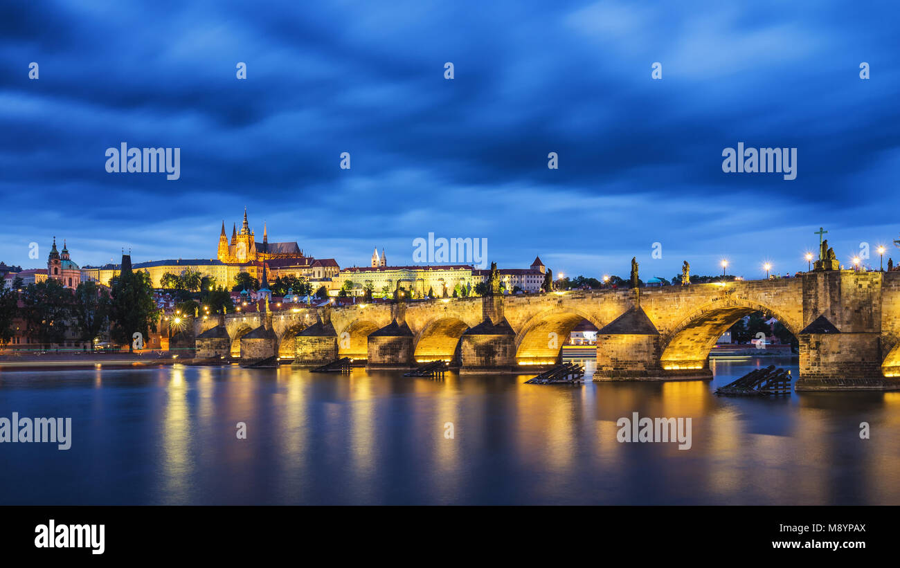Famous iconic image of Prague castle and Charles Bridge, Prague, Czech ...