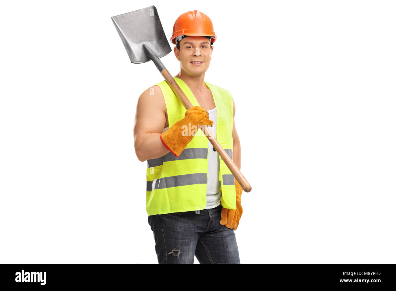 Construction worker with a shovel isolated on white background Stock ...