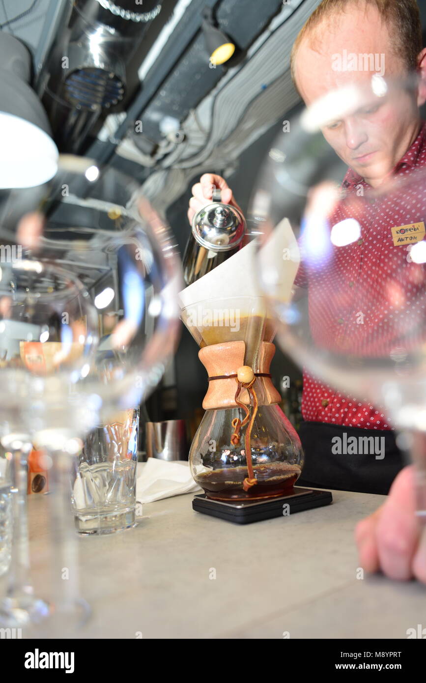 Barista, brewing coffee Stock Photo - Alamy