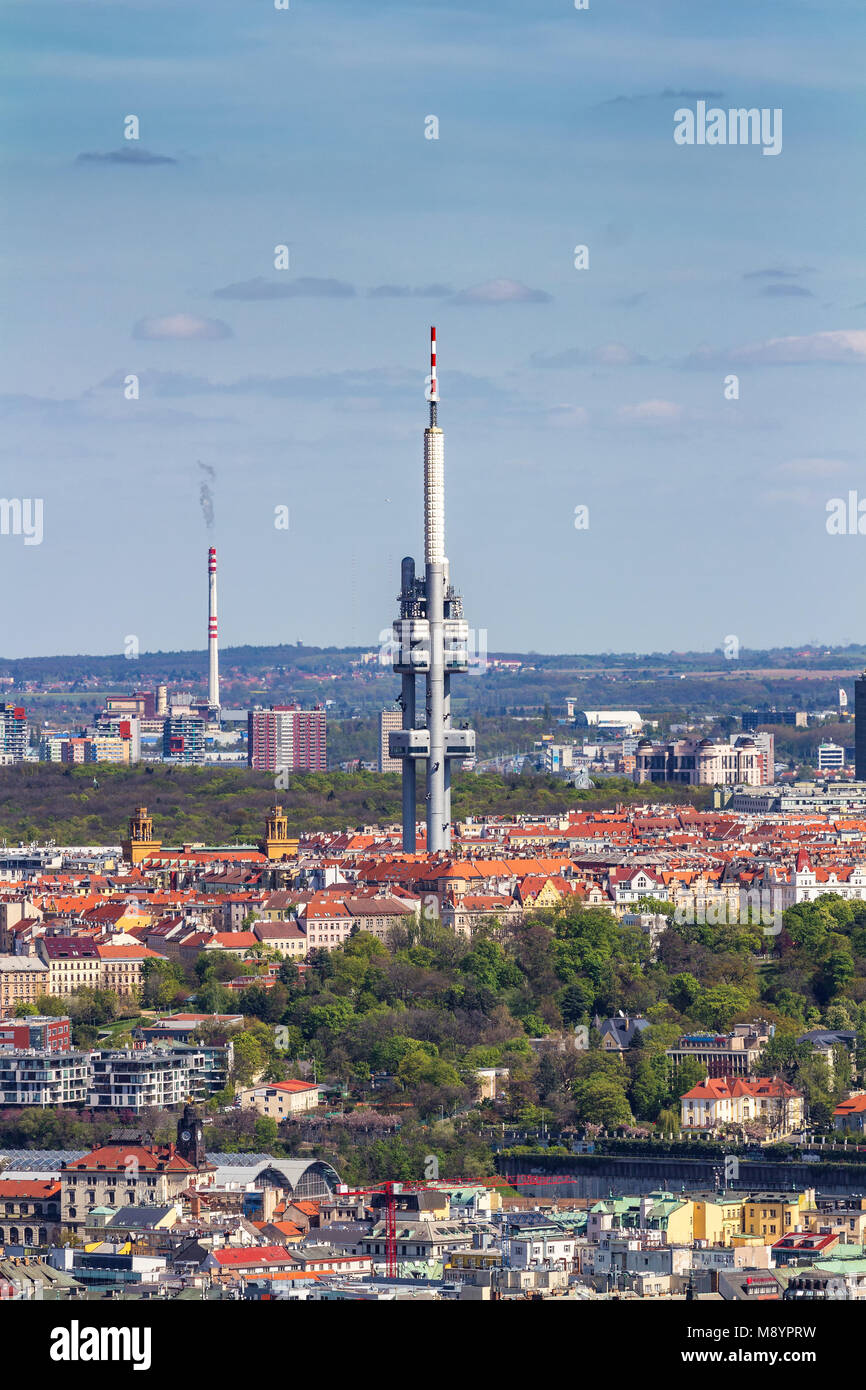 Zizkov television tower (Zizkovska vez) in Prague, Czech Republic Stock ...