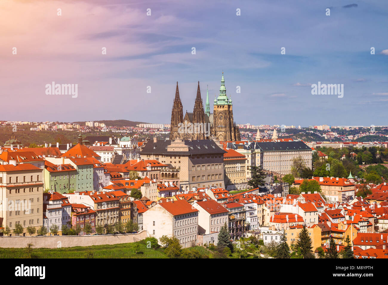 Prague Castle and Saint Vitus Cathedral, Czech Republic. Panoramic view ...