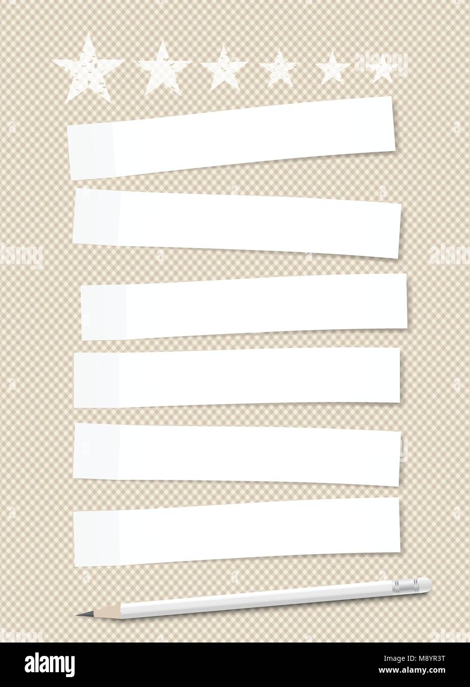 Set of white horizontal sticky notes paper for text stuck on brown ...