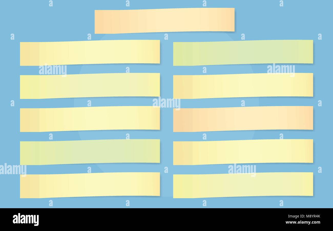 Set of colorful horizontal sticky notes paper for text stuck on blue ...