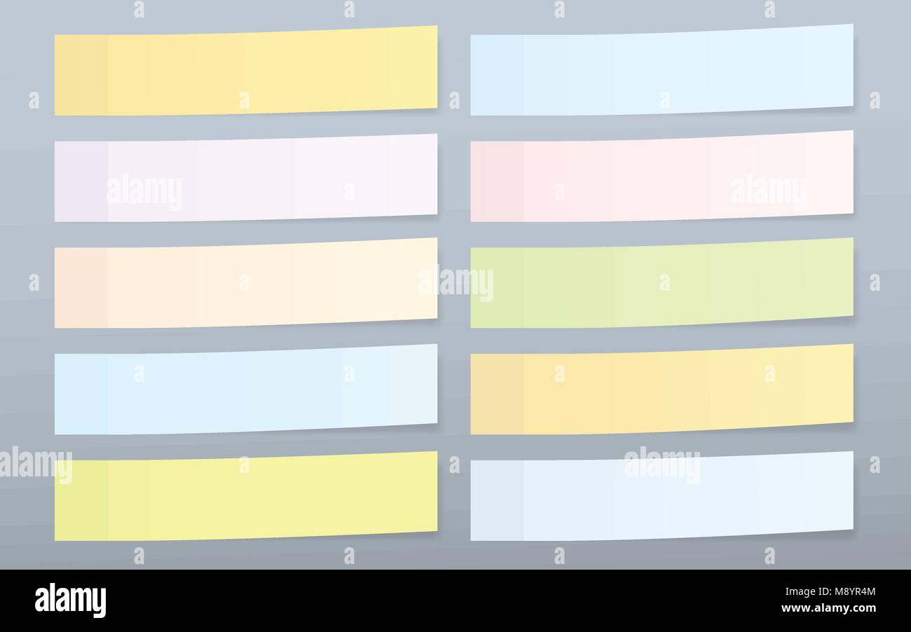 Set of colorful horizontal sticky notes paper for text stuck on gray ...