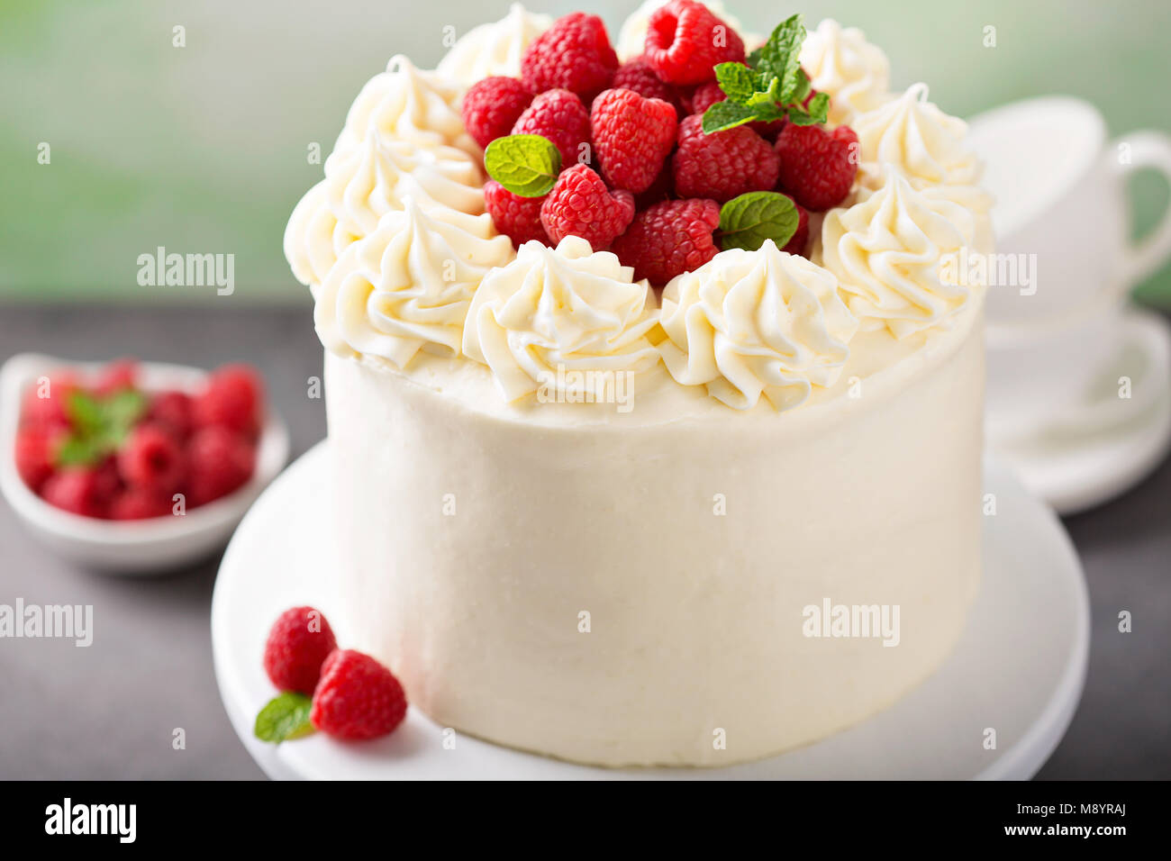 Vanilla raspberry cake with white frosting Stock Photo - Alamy