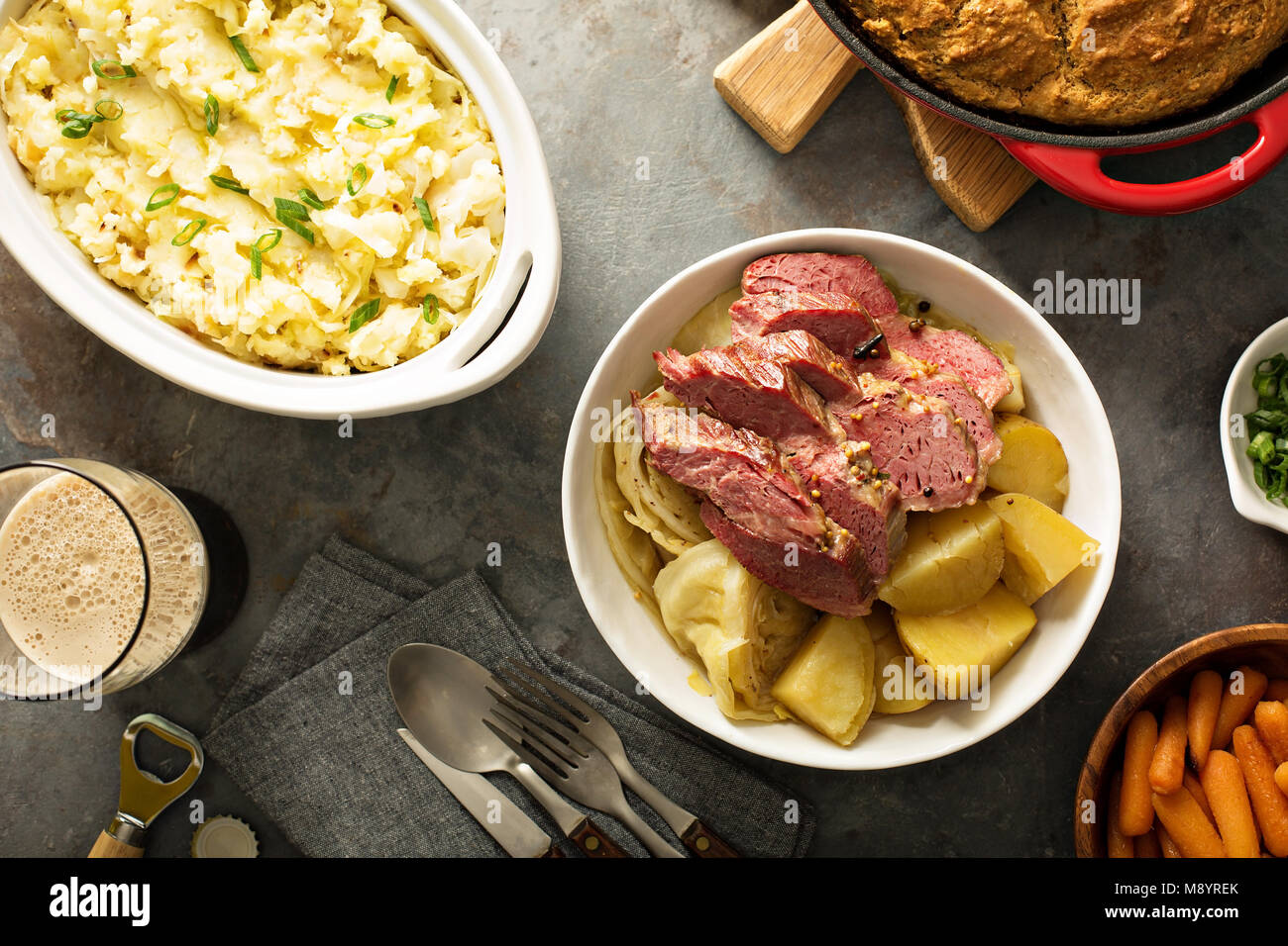 Traditional Irish dinner with corned beef and colcannon Stock Photo - Alamy