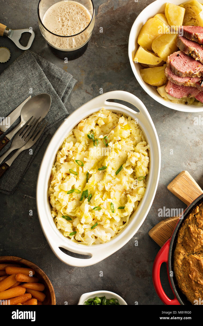 Traditional Irish dinner with corned beef and colcannon Stock Photo - Alamy